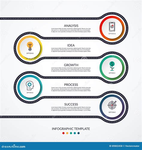 Road Infographic Timeline Concept With 5 Options Stock Vector