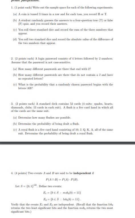 Solved 1 1 Point Each Write Out The Sample Space For Each
