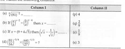 MATCHING OF COLUMNS From RS AGGARWAL MATHS HINGLISH NUMBER SYSTEMS For Class