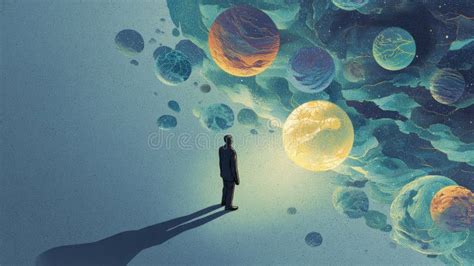 Mans Shadow Filled With Floating Planets Creates A Surreal Cosmic