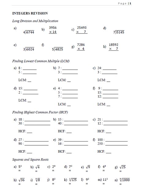 Year 8 Maths Revision Booklet Teaching Resources