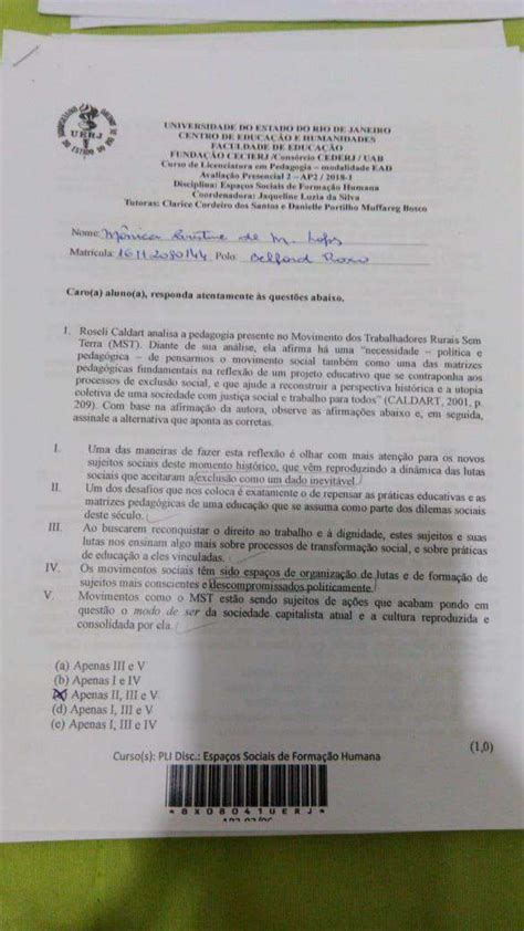 AP2 2018 1 Espaços Sociais de Formação Humanas 1 Espaços Sociais de