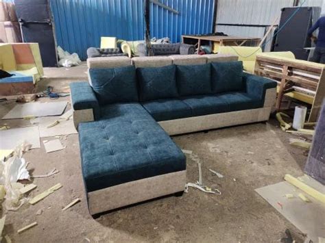 5 Seater Wooden L Shaped Fabric Sofa Set Without Lounger At 44000