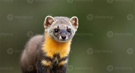 Curious Pine Marten In Natural Habitat Focusing On Wildlife Diversity