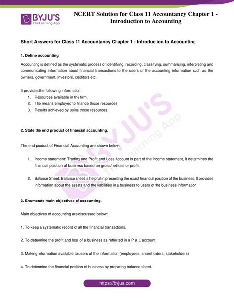 NCERT Solution For Class 11 Accountancy Chapter 1 Introduction To