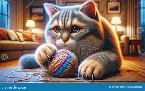 Animated Cat Playing With Yarn Stock Illustration Illustration Of