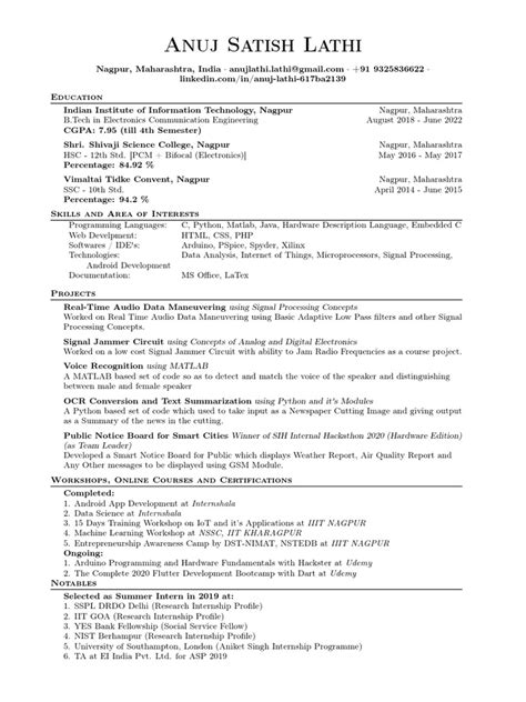 Anuj Lathi Cv Pdf Pdf Digital Audio Real Time Computing