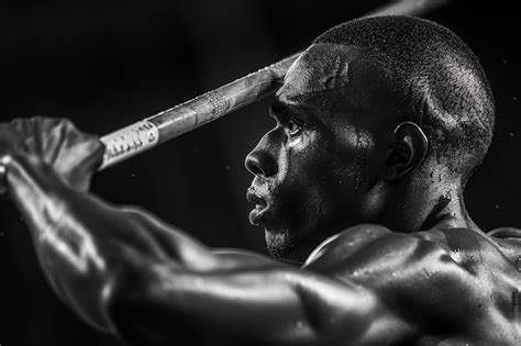 Premium Photo Focused Athlete Holding Javelin Intense Concentration