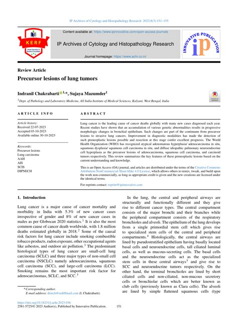 Pdf Precursor Lesions Of Lung Tumors