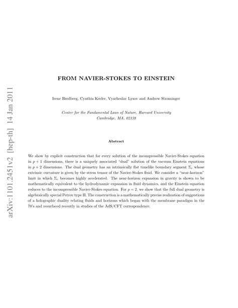 Pdf From Navier Stokes To Einstein