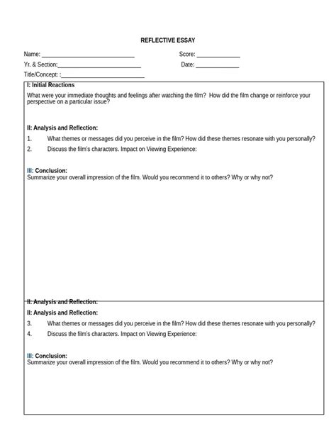 Reflective Essay Format Film Or Videos Pdf Psychology Human