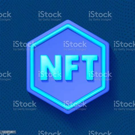 Nft 대체 할 수없는 토큰 현실적인 3d Nft 아이콘 기호 배너 브로셔 포스터 웹 사이트 캘린더 카드 디자인 파란색 배경에