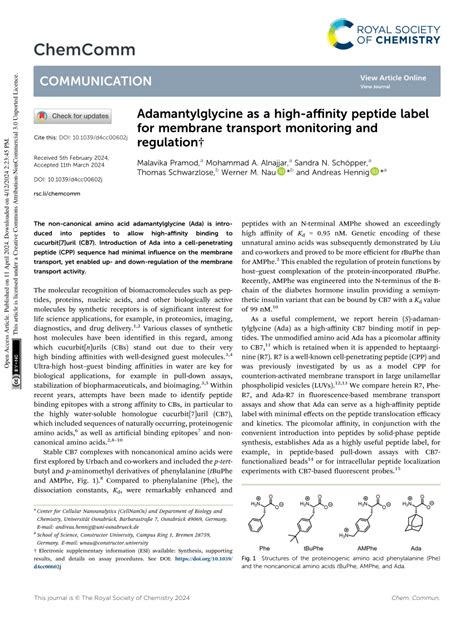 Pdf Adamantylglycine As A High Affinity Peptide Label For Membrane