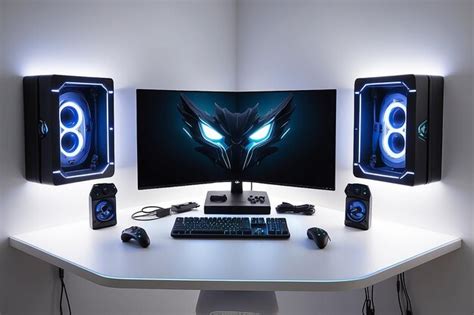 A Mockup Of A Gaming Nook With White LEDlit Gaming Peripherals Cable