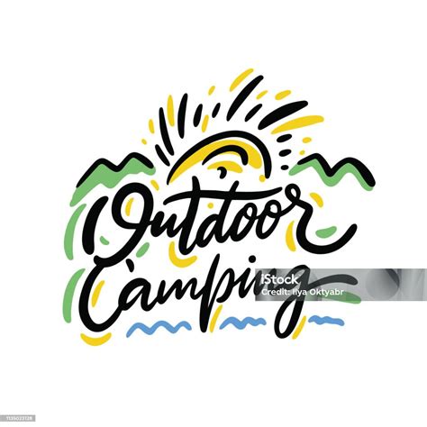 야외 캠핑 손 레터링 따옴표와 함께 그려진 된 벡터 일러스트 레이 션 흰색 배경에 고립입니다 0명에 대한 스톡 벡터 아트 및 기타 이미지 Istock