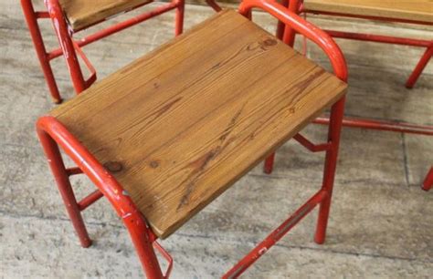Industrial Vintage Red Frame School Stacking Lab Stools
