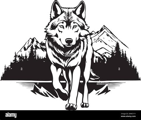 Fantastic Lovely Wolf Mountain Emblem Vector Art Stock Vector Image