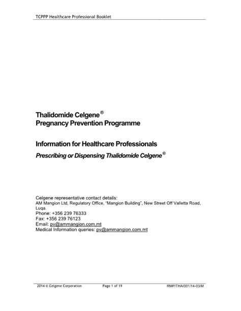 Thalidomide Celgene Pregnancy Prevention Programme Information Docslib