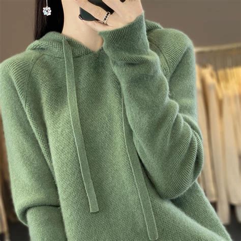 Купити Новий осінній вовняний пуловер з капюшоном звичайний жіночий светр кардиган за ціною