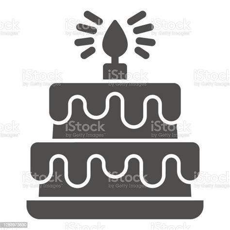 생일 층 케이크 단단한 아이콘 생일 컵 케이크 개념 흰색 배경에 두 계층 케이크 기호 초콜릿 유약과 모바일 글리프 스타일의 촛불
