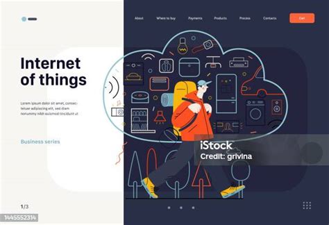 기술 멤피스 그림입니다 크리에이티브 랜딩 웹 페이지 템플릿 사물 인터넷에 대한 스톡 벡터 아트 및 기타 이미지 사물 인터넷 클라우드 컴퓨팅 개념 Istock