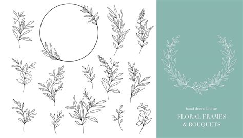 Greenery Line Art Floral Frames And Bouquets Line Art Fine Line