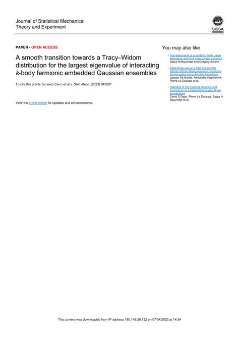 Pdf A Smooth Transition Towards A Tracywidom Distribution For The