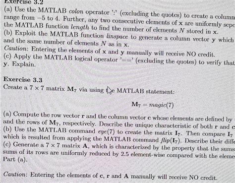 solved exercise 3 2 a ﻿use the matl Λb ﻿colon operator