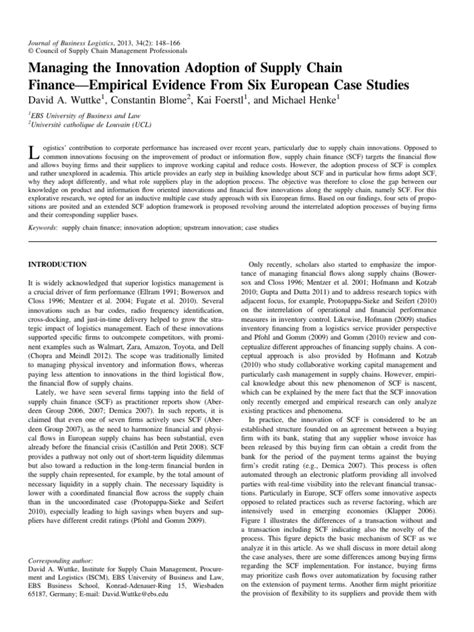 Managing The Innovation Adoption Of Supply Chain Finance Empirical Evidence From Six Pdf