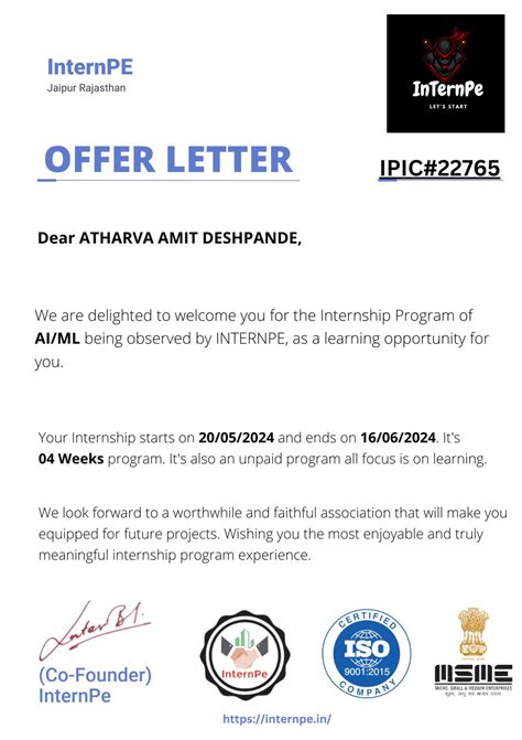 Atharva Deshpande On Linkedin Internpe Ai Ml