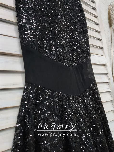 Promfy Black Sequin Sheer Mermaid Prom Dress
