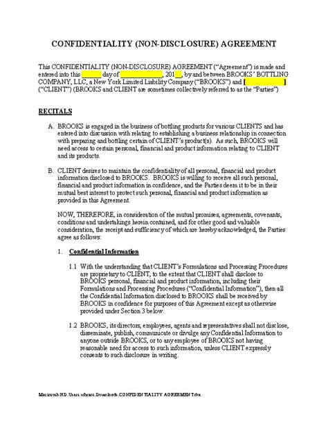 Confidentiality Non Disclosure Agreement Template Pdfsimpli