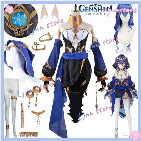 Genshin Impact Layla Cosplay Costume Full Set 14 Pcs Dress Wig Hat