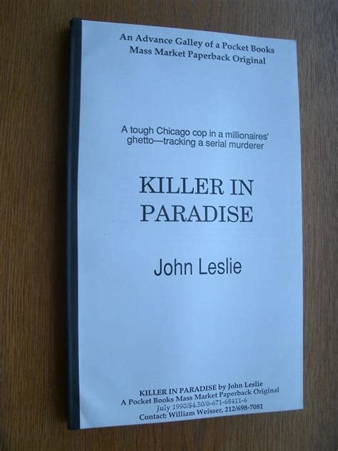 Killer In Paradise By Leslie John Near Fine Soft Cover 1990 1st