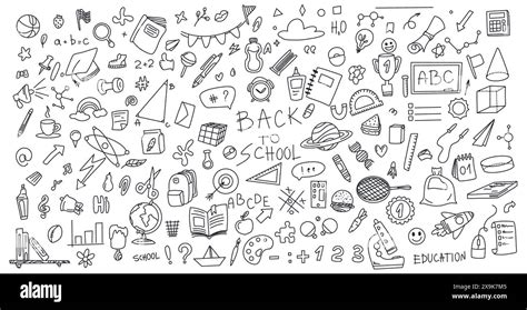 Set Back To School Doodle Black Line Stationery Back To School And