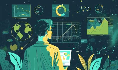 Data Analyst Analyzing Graphs And Charts Digital Data Analysis Concept Stock Illustration