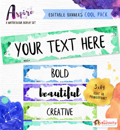 Aspire Watercolour Classroom Editable Banners Cool Theme