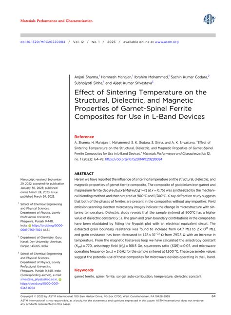 Pdf Effect Of Sintering Temperature On The Structural Dielectric