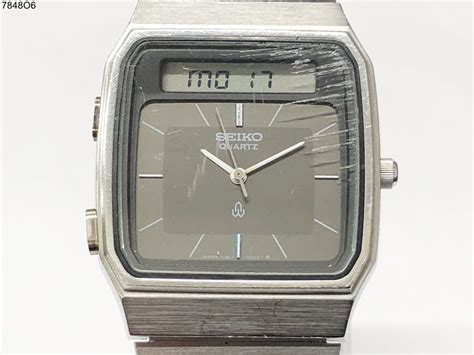【傷や汚れあり】★seiko セイコー H357 5000 ハイブリッド アナデジ クォーツ シルバー メンズ 腕時計 純正ベルト 稼働