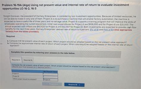 solved problem 16 19a algo using net present value and