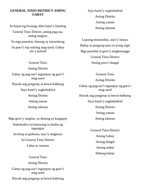 General Tinio District Aming Gabay Lyrics Pdf
