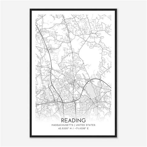 Reading Massachusetts Map Poster Modern Home Decor Wall Art Print Custom Maps And Posters