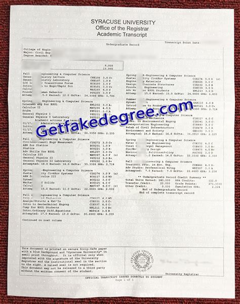 Syracuse University Fake Transcript Certificate For Sale Buy Fake High School And University