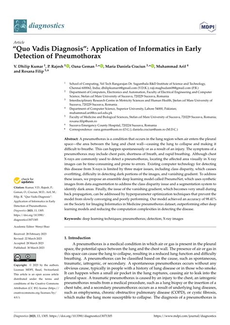 Pdf “quo Vadis Diagnosis” Application Of Informatics In Early Detection Of Pneumothorax