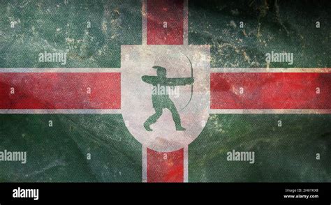 Top View Of Retro Flag Of Nottinghamshire County With Grunge Texture No