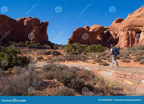 Double Arch Trail At Arches National Park In Moab Utah Usa Editorial Photo Image Of