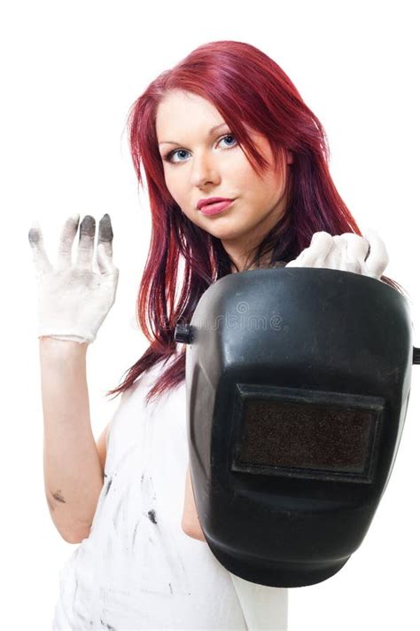 Girl Welder Worker In Welding Mask Stock Image Image Of Mask Manual