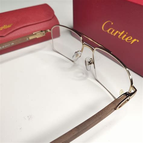 Cartier Wooden Half Frame Eyeglasses Dubble Bridge Side Spring Design