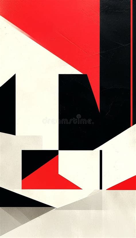 Abstract Geometric Composition Featuring Bold Red Black And White Shapes And Lines Stock