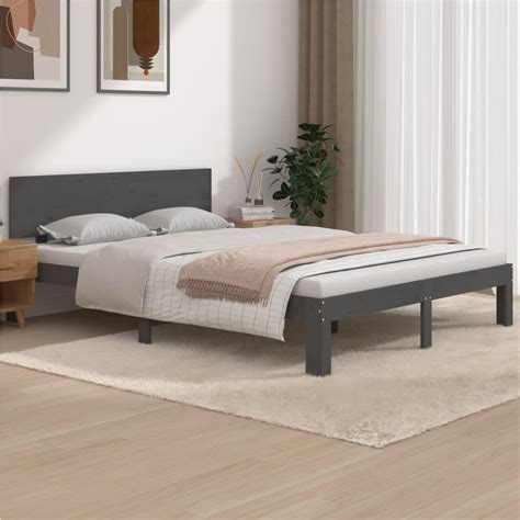 vidaXL Rama łóżka szara lite drewno sosnowe 140 x 190 cm vidaXL